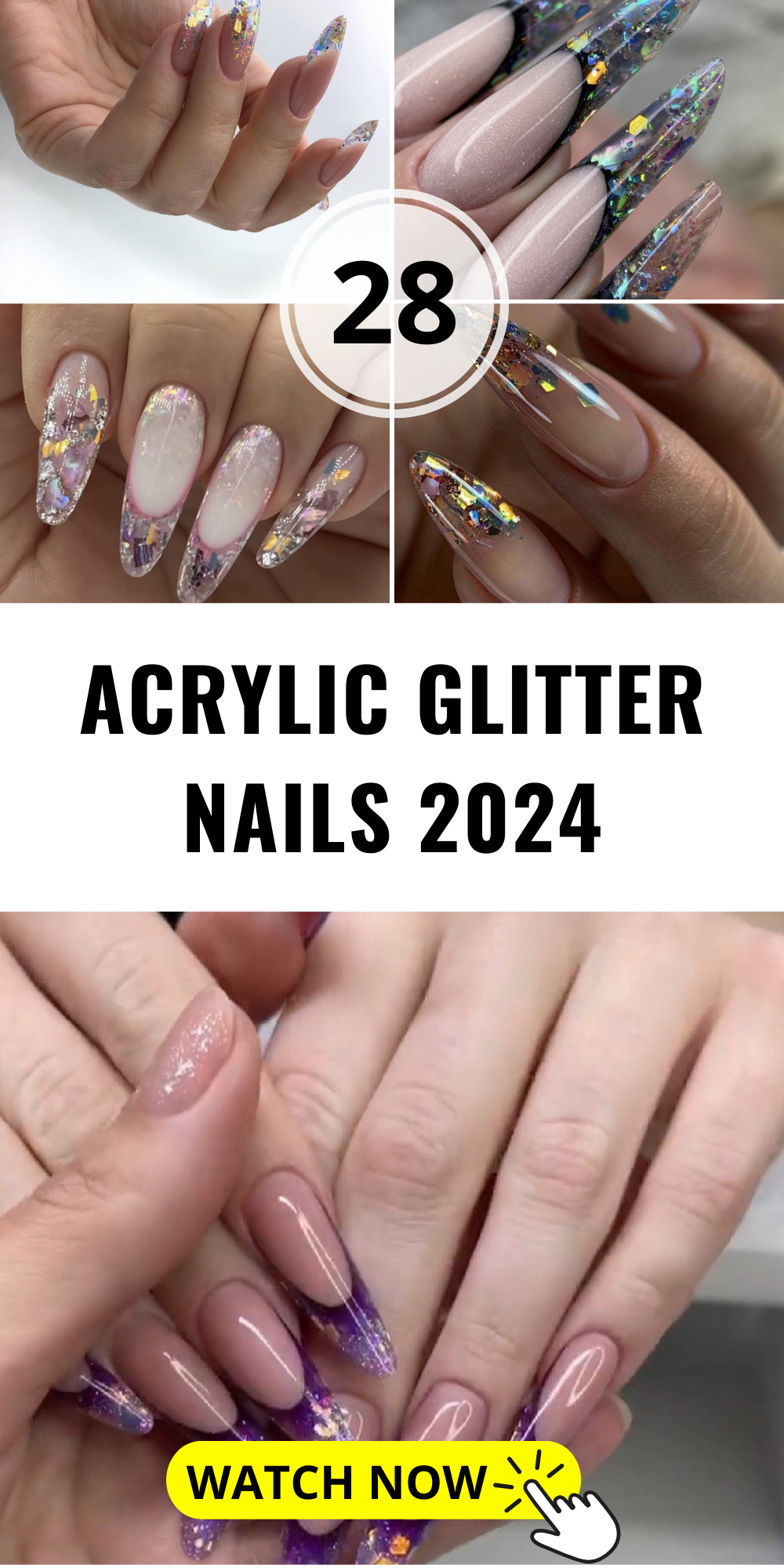 28 Dazzling Acrylic Glitter Nails to Shine in 2024 | Trendy Manicure ...