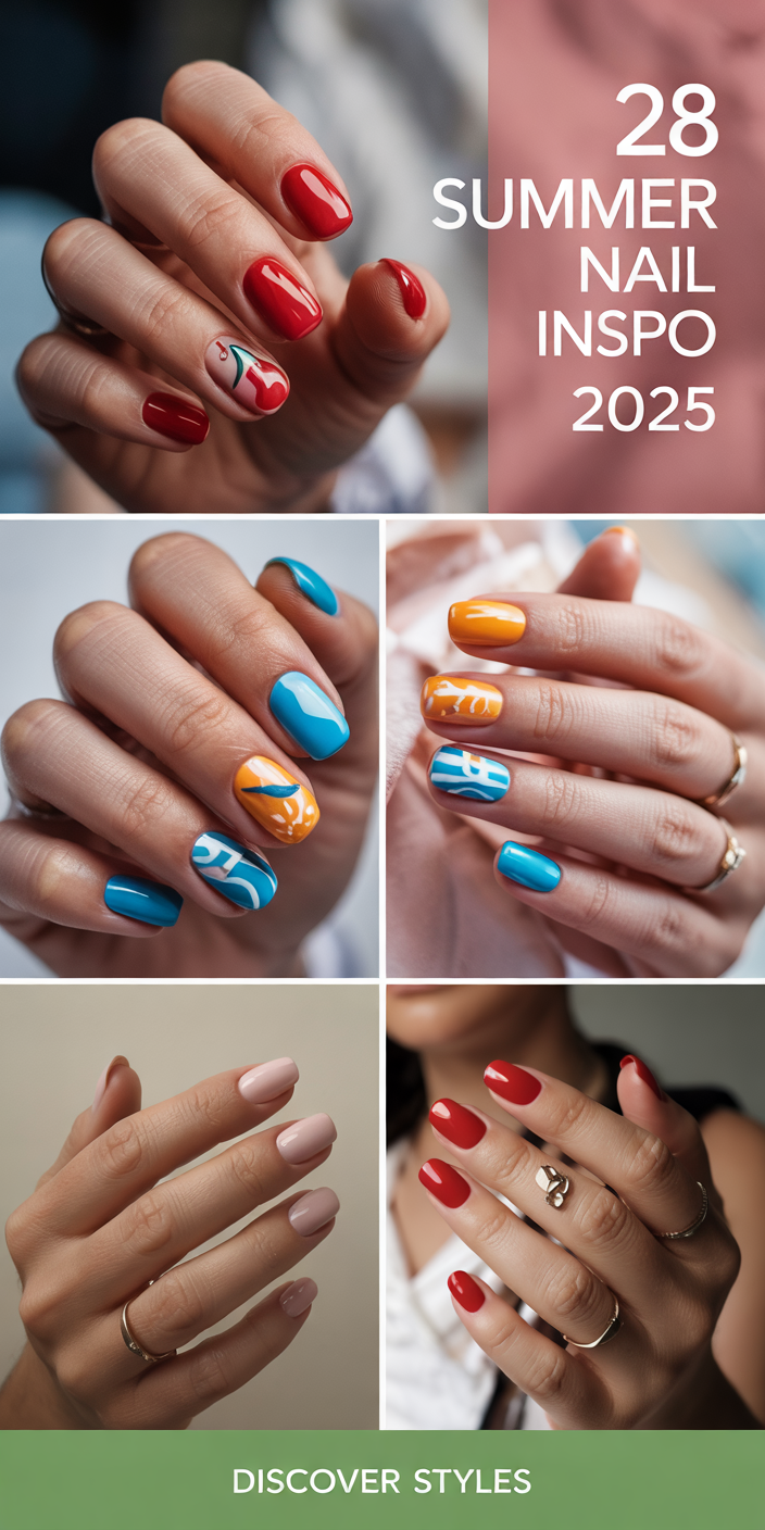 28 Summer Nail Inspo 2025 With Gel Almond Short Colorful Simple