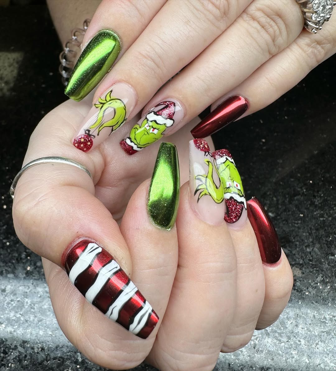 25 Grinch Nails Ideas 2025 – Fun and Festive Christmas Nail Designs ...