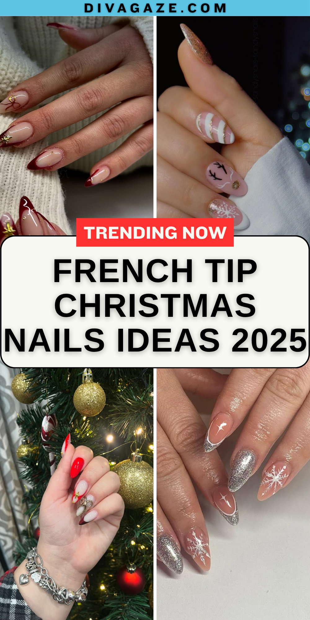 30 French Tip Christmas Nails Ideas 2025 for Holiday Elegance ...